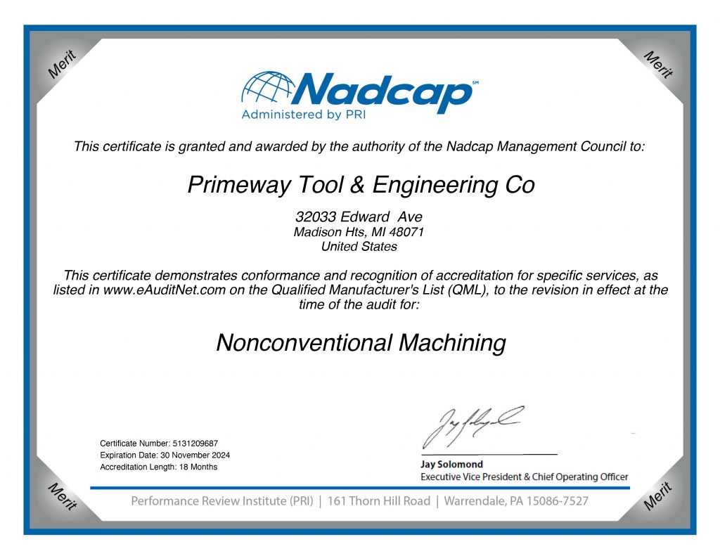 Certifications - Primeway Tool & Engineering